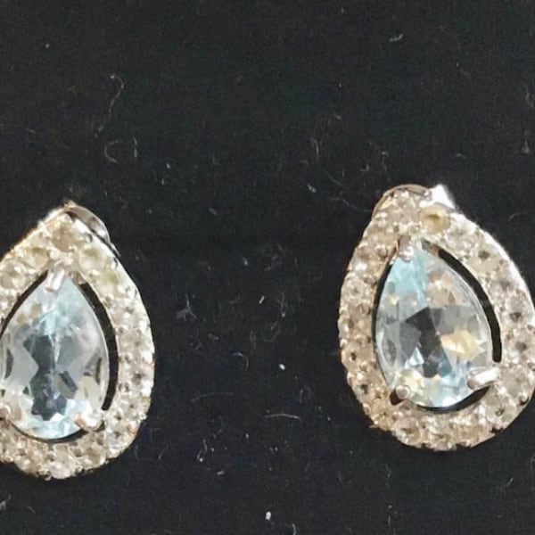 Aquamarine Diamond Stud Earrings March Birthstone Earrings 14k Solid ...
