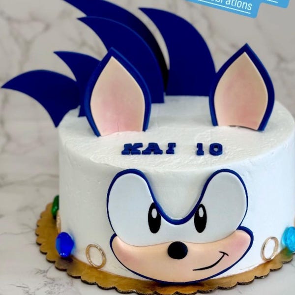 Super Sonic Face Cake Topper in 2D, Kids Birthday Party, Edible Cake ...