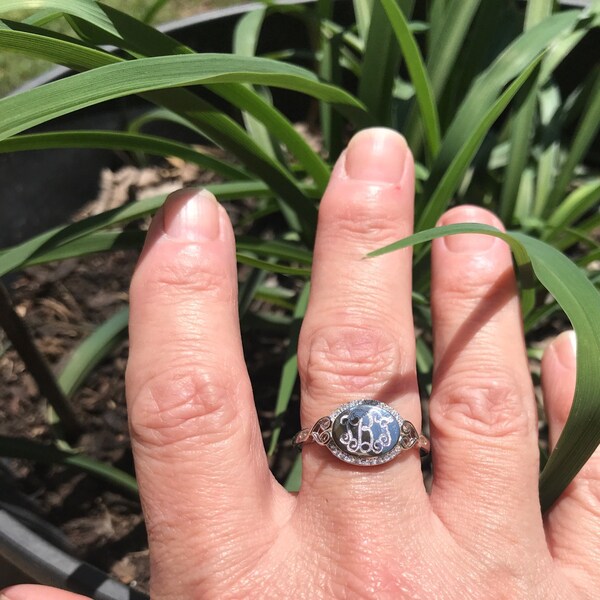 Monogram Sterling Silver Ring, Monogram Ring, Monogram Circle Ring - Etsy