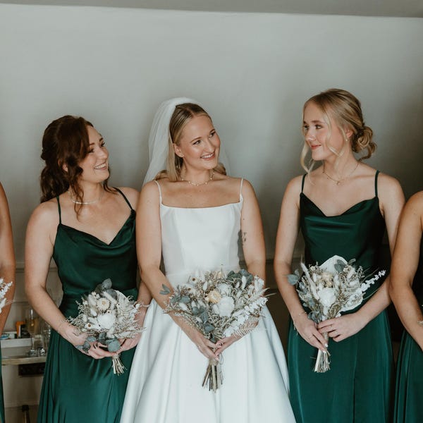 White Preserved Rose Bridal Bouquet / Bridesmaid Ivory& Green Bouquet ...