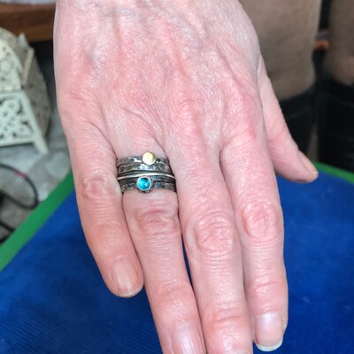 Blue Topaz Stack Ring. Silver Stack Ring, Enamel Ring, London Blue Topaz Pebble Ring, Pebble ...