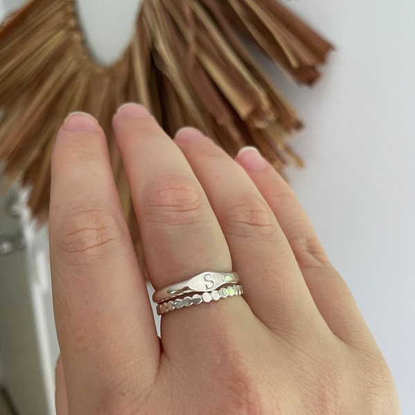 Personalized Initial Signet Ring: Silver or Gold, Dainty Stacking Ring ...