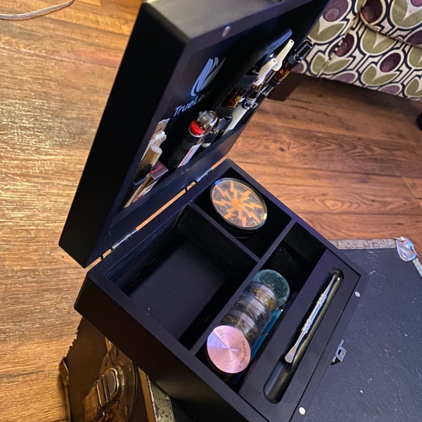 Trueleaf Black Wood Stash Box Set With Rolling Tray - Etsy