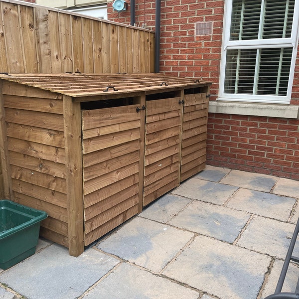 Wooden Wheelie Bin Store, Outdoor Garden Dustbin Waste Cupboard Shed ...