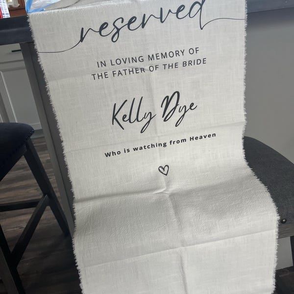 IN LOVING MEMORY Chair Ribbon, Memorial Wedding Sign, Wedding Fabric ...