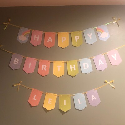 Rainbow Birthday Banner, Pastel Rainbow Party Bunting, Rainbow ...