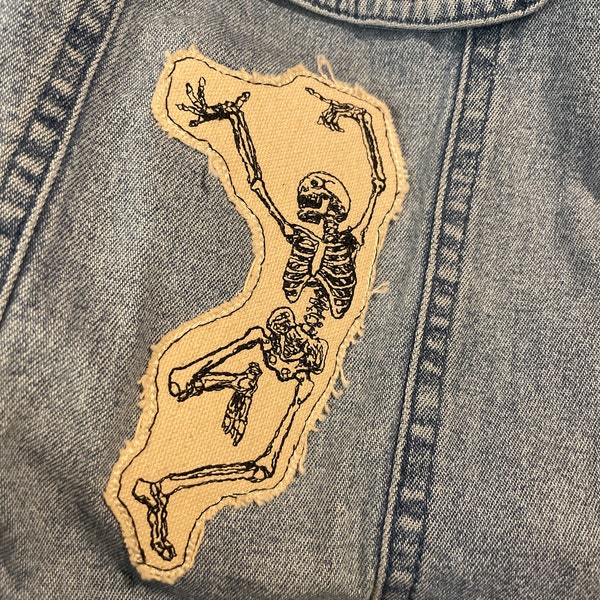 Dancing Skeleton Embroidered Patch Canvas Patch - Hole in My Jeans Patch - Etsy