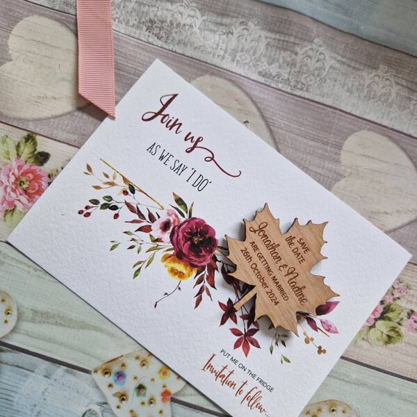 Fall Save the Date Magnet With Cards, Wedding Maple Leaf Save-the-dates ...