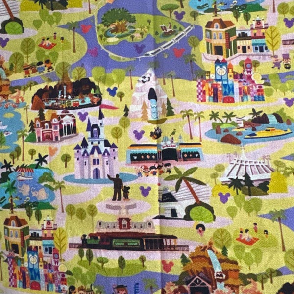 Disney Fabric, Mickey Fabric, DISNEY WORLD MAP Fabric, Yard 36" X 44 ...