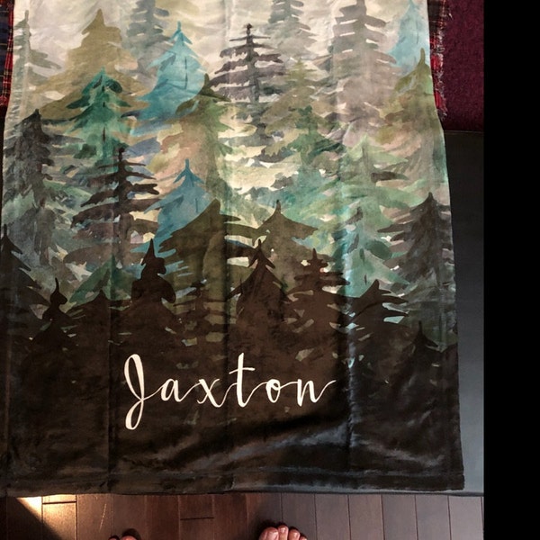 Personalized Woodland Baby Blanket in Forest Green Pine Tree Design ...