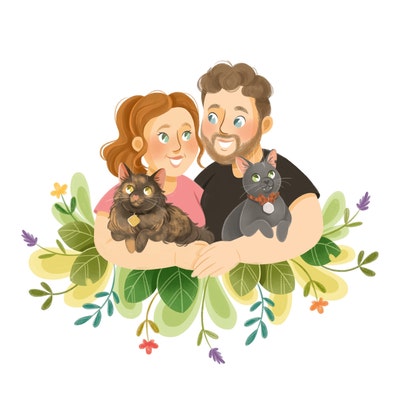 Custom Portrait of Pet and Owner in Cartoon Style, Cute Illustration ...