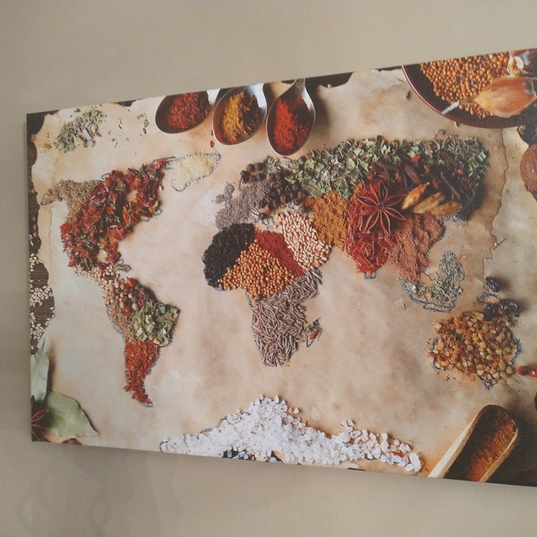 World Spice Map Canvas Wall Art, Map of Salt & Spices Map Kitchen Art ...