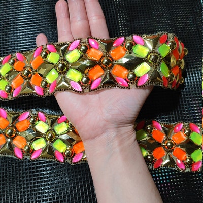 Multicolored Neon Rhinestone Iron on Trim, Neon Stone Rhinestone ...