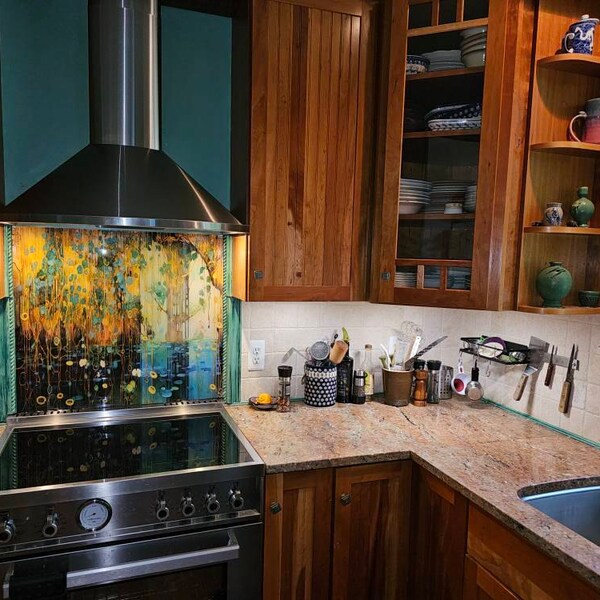 A Digital Illustration of an Intricate 5/32″ Kitchen Glass Backsplash ...