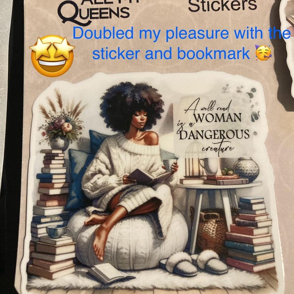 Thinking of Books Sticker, Black Woman Who Loves to Read, Black Girl ...