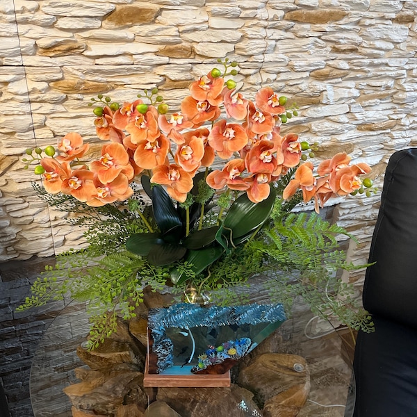 Realistic Red Orange Fake Flower Bouquet, Real Touch Roses, Outdoor ...