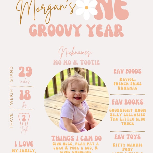 Groovy One Birthday Milestone Poster, Retro Milestone Poster, Hippie 70 ...