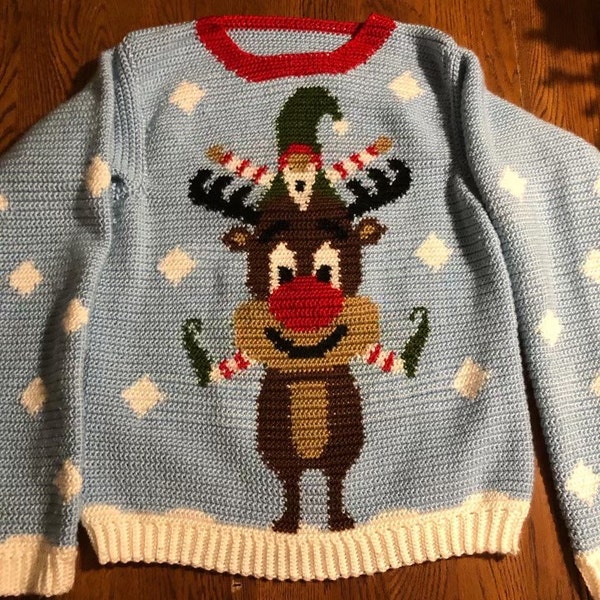 Rudolf Christmas Sweater - Crochet Pattern - Etsy
