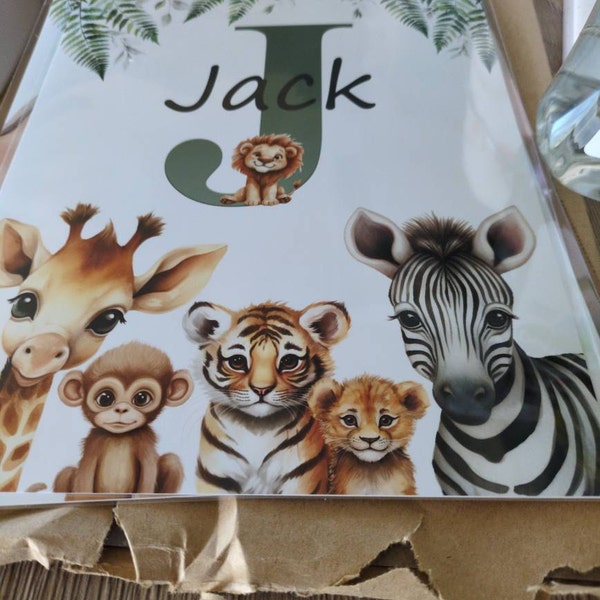 Personalised Safari Nursery Wall Print Set of 3, Kids Name Print, Boys ...