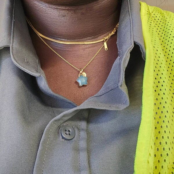 Gold Natural White Jade Star Necklace, Gemstone Jewelry Gifts ...