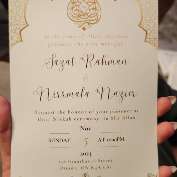 Islamic Gold and White Wedding/nikkah Invitation, Muslim Wedding Invite ...