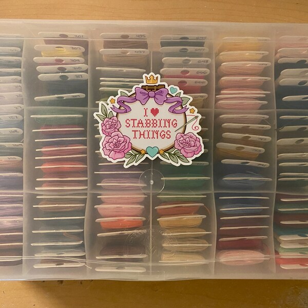 I Heart Stabbing Things - Cross Stitch Waterproof Vinyl Sticker - Etsy
