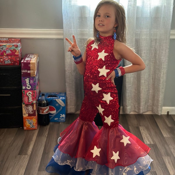 Red White Blue Jumpsuit Pageant Fun Fashion Girls Sequins Sparkly ...