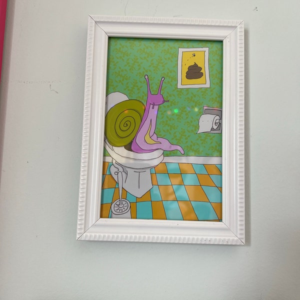Potty Snail Illustration, 4x6" Framed Wall Art, Funny Bathroom Wall ...