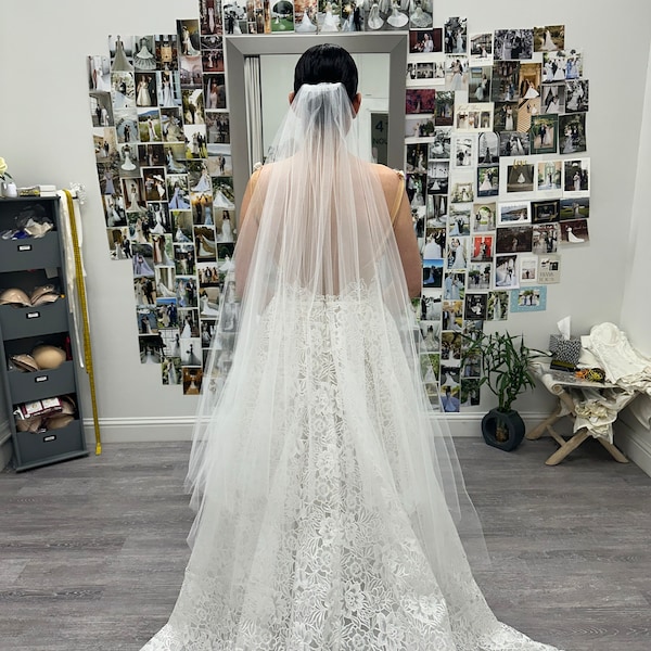 Wedding Veils Chapel Cathedral Veil Length 108 Cascading Two Tier With ...