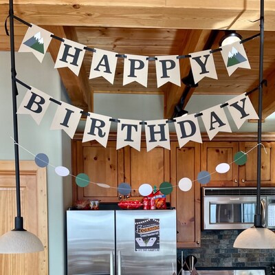 Mountain Happy Birthday Banner First Birthday Adventure Theme Party ...