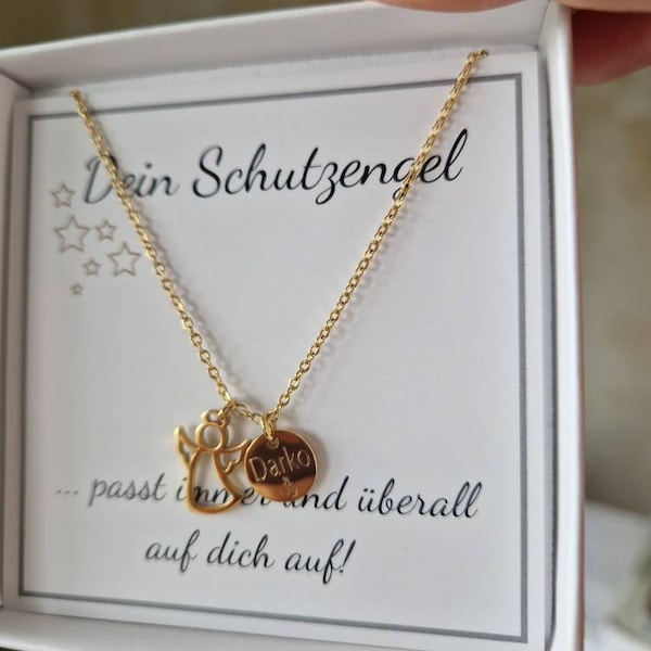 Halskette Schutzengel Anhänger | kleiner Engel | Taufkette |Edelstahl| Silber, 18K Gold, Rosé ...