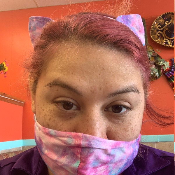 Purple Cat Ear Headband & Fitted Face Mask With Filter Pocket - Etsy UK