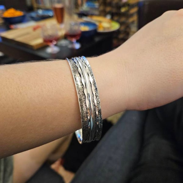 Hammered Sterling Silver Spinner Bangle: Handmade 925 Bracelet - Etsy