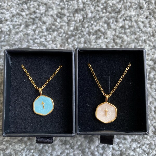 Gold Enamel Mini Cross Necklace, Tiny Cross Necklace, Religious ...