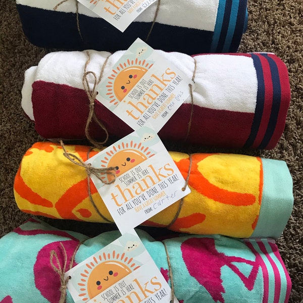 Teacher Thank You Gift Tag, School is Out Summer is Here, Beach Towel ...