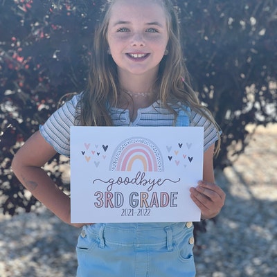 Boho Rainbow Goodbye Third Grade Sign, Last Day of 3rd Grade Girl Sign ...