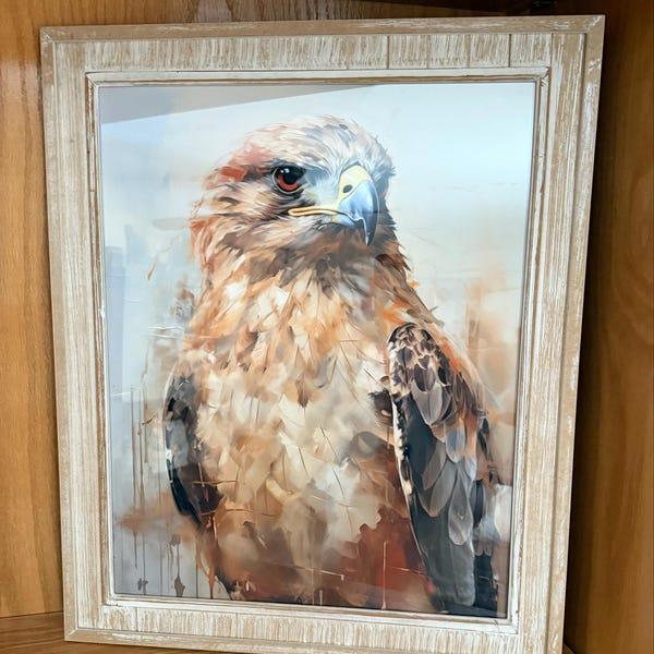 Red-tailed Hawk Oil Painting Art Print: Boho Bird Wall Decor - Etsy