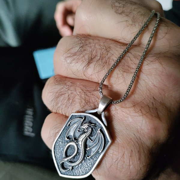 Silver Dragon Pendant, Silver Dragon Jewelry Dragon Pendant for Men ...