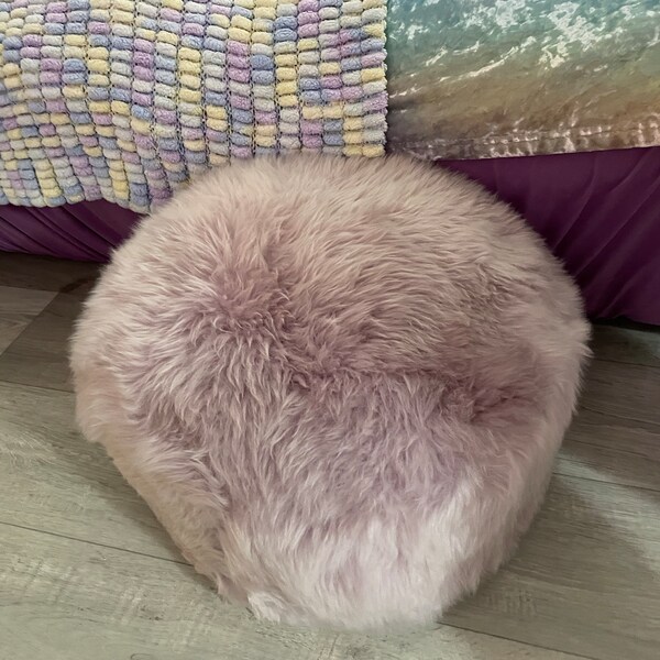 Pink Sheepskin Pouffe, Pouffe, Pink Pouffe, Wool Pouffe, Genuine ...