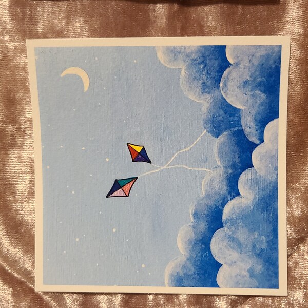 Blue Kite Art Print | 4"x4" | 5"x5" | Blue Wall Art | Home Office Wall ...