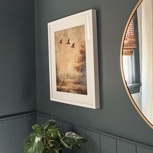 Flying Ducks Print, Vintage Marsh Landscape Wall Art, Neutral Nature ...