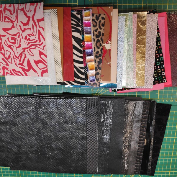 Leather SCRAPS Bag, GOLD Color, Fancy Textures, Foils and Softness ...