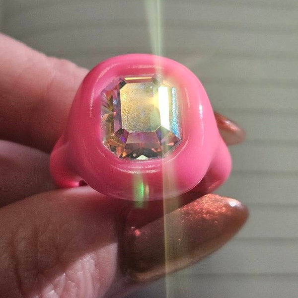 Soft Pink Bubblegum Unicorn Dreamy Pink Handcrafted Clay Ring With Opalescent Swarovski Crystal ...