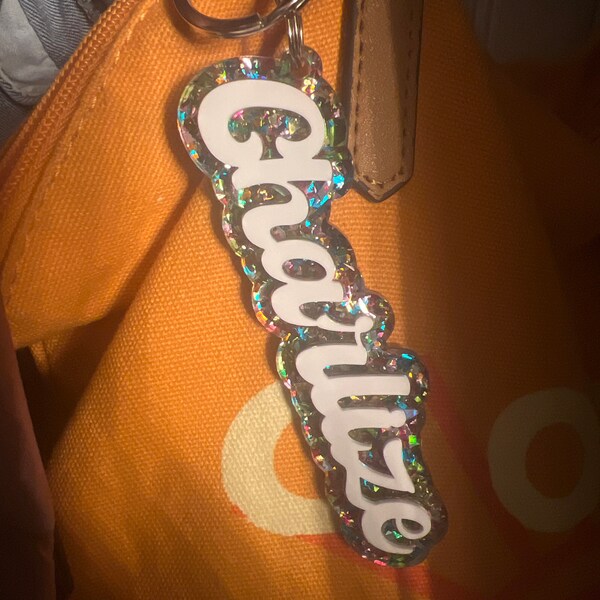 Personalized Name Keychain, Cute Confetti Acrylic Keyring, Backpack ...