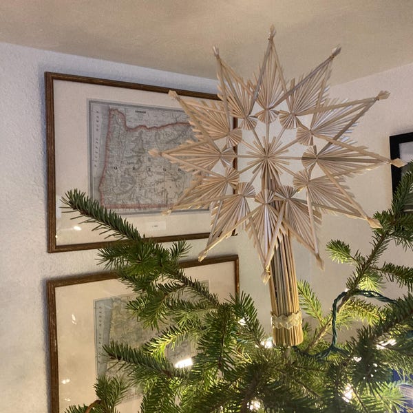 Straw Star Christmas Tree Topper – Handmade Ukrainian Ornament, Rustic ...