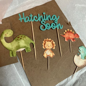 Dinosaur Cake Topper hatching Soon Birthday Party, Baby Shower, 5.5 ...