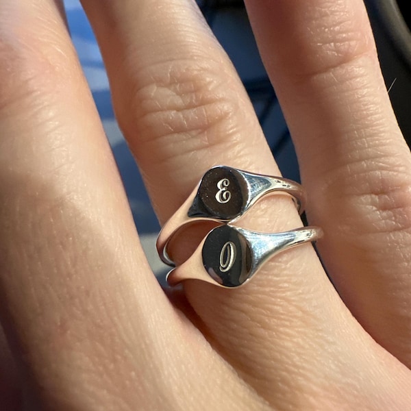 Dainty Initial Signet Ring by Gracepersonalized - Custom Stacking Ring ...