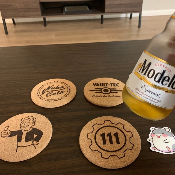 Fallout Coaster Set (4) - Cork - Vault Tec, Vault Boy, Nuka Cola, Vault ...