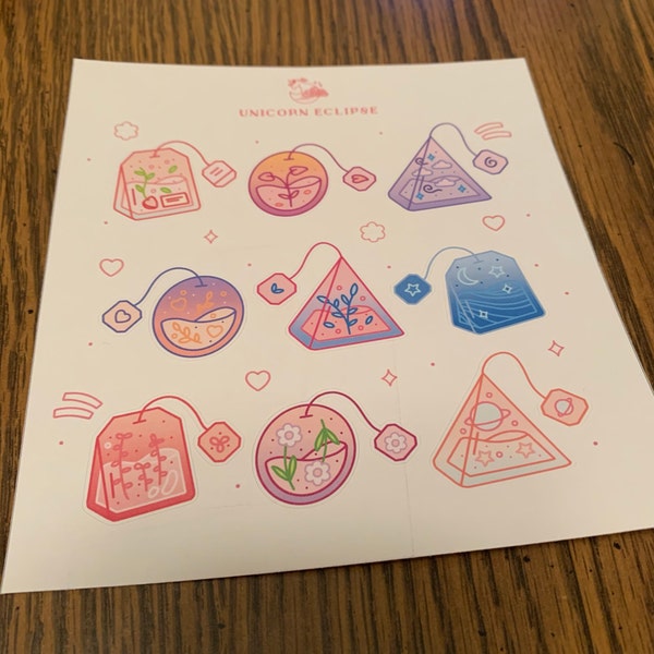 Tea Bags Aesthetic Cute Sticker Sheet | Planner Stickers, Decorative ...