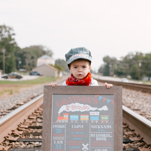 Train Birthday Poster, Train Theme Bday Board, Yearly Stats Milestones ...